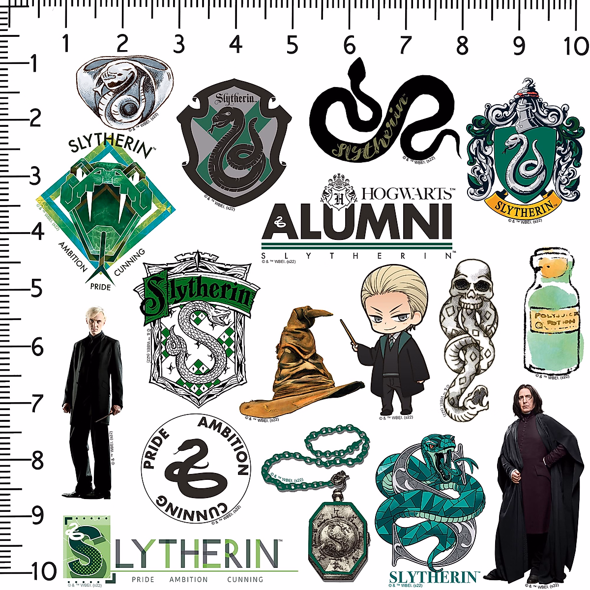 Harry Potter Slytherin Theme Sticker Pack Die Cut Vinyl Large Deluxe Stickers Variety Pack - Laptop, Water Bottle, Scrapbooking, Tablet, Skateboard, Indoor/Outdoor - Set of 50