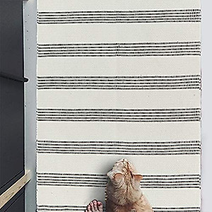Stripe Boho Rug Runner 2' x 4.3', KIMODE Farmhouse Cotton Woven Small Traffic Area Rug Washable Fringe Tassels Throw Rug for Bathroom Kitchen Bedroom Laundry Doorway, Cream