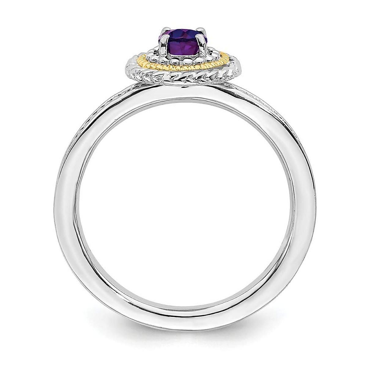 Solid 925 Sterling Silver and 14k Yellow Gold Stackable 925 Sterling Silver Amethyst Purple February Gemstone Ring Eternity Band Size 9