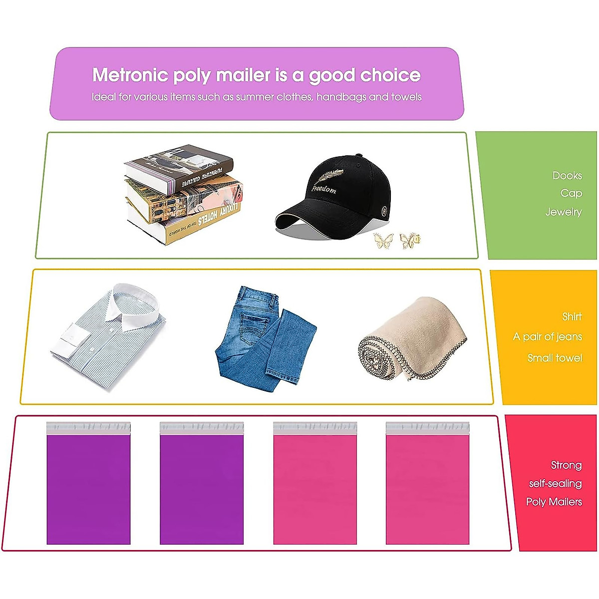 Metronic Poly Mailers 10x13 100 Pcs, Large Shipping Bags for Clothing | Strong Adhensive Mailing Bags for Small Business, Shipping Envelopes, Tear-resistant Packing Bags in Purple