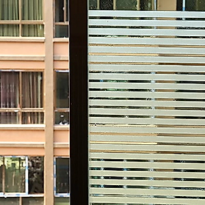 Frosted Stripe Cling Window Film, Removable Glass Door Privacy Film, Non-Adhesive Static Cling Window Film, Window Frosting Film, Peel and Stick Covering Frost Sticker for Bathroom (A)