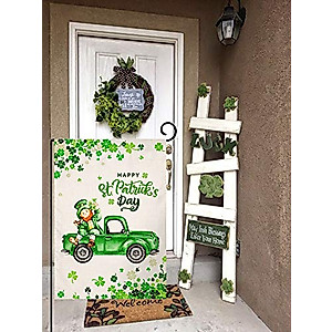 St. Patrick's Day Shamrock Truck Garden Flag Vertical Double Sided Spring Green Farmhouse Burlap Yard Outdoor Decor 12.5 x 18 Inches