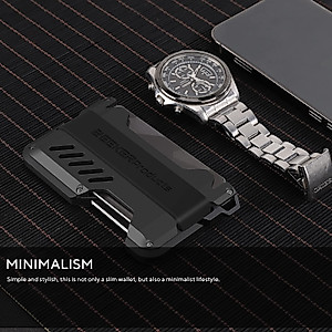 Zeeker Minimalist Wallet for Men,RFID Blocking Metal Card Holder Wallet, Slim Wallet with Cash Strap Tactical Wallet for Men & Women,Black