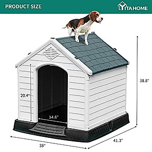 YITAHOME Large Plastic Dog House Outdoor Indoor Insulated Doghouse Puppy Shelter Water Resistant Easy Assembly Sturdy Dog Kennel with Air Vents and Elevated Floor (41''L*38''W*39''H, Blue)