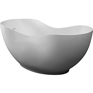 ALFI brand AB9949 66" White Solid Surface Smooth Resin Soaking Bathtub, 65.75" L x 31.5" W x 28.5" H