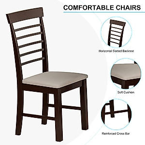 Origeture 2 PCS Dining Chairs Rubberwood with Cushion High Backrest, Upholstered Kitchen Chairs Set of 2, Dinner Chair Bar Chair for Small Space Kitchen Dark Brown and White