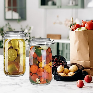 Tebery 4 Pack Clear Wide Mouth Glass Mason Jars with Airtight Clamp Lids, 32Oz Glass Storage Containers Large Kitchen Canisters for Food, Flour, Pasta, Coffee, Candy, Dog Treats, Snacks & More