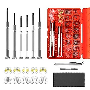 Magnetic Eye Glass Repairing Kit, Sunglasses Eyeglass Repair Kit with Eyeglass Screws，Include 10 Pairs of Screw-in Nose Pads, Screws, Screwdrivers, Tweezer and Cleaning Cloth for Glasses