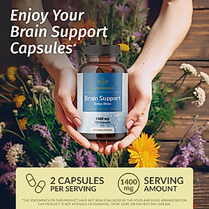 HERBAMAMA Brain Support Capsules - 1400mg Energy and Brain Support Supplement for Adults with Bacopa, Panax Ginseng and Ginkgo Biloba - Vegan, Non-GMO Focus Supplement, 100 Caps