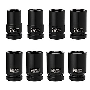 CASOMAN 8 Pieces 1-Inch Drive Deep Impact Socket Set, CR-MO, Metric, 6-Point, Heavy Duty Wheel Impact Socket Set