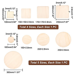 PH PandaHall 9pcs Wooden Basket Bottom, Natural Flat Round Square Blank Crochet Basket Undyed Wood Basket Weaving Base for DIY Knitting Crochet Bags Yarn Storage Bag Basket Supplies