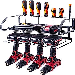 Bi Fang Power Tool Organizer, Storage Rack for Garage Organization, Wall Mount Cordless Drill Holder and Battery Shelf, Tools Shelves with Charging Station