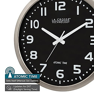 La Crosse Technology WT-3161BK 16 Inch Stainless Steel Atomic Clock, Analog, Silver