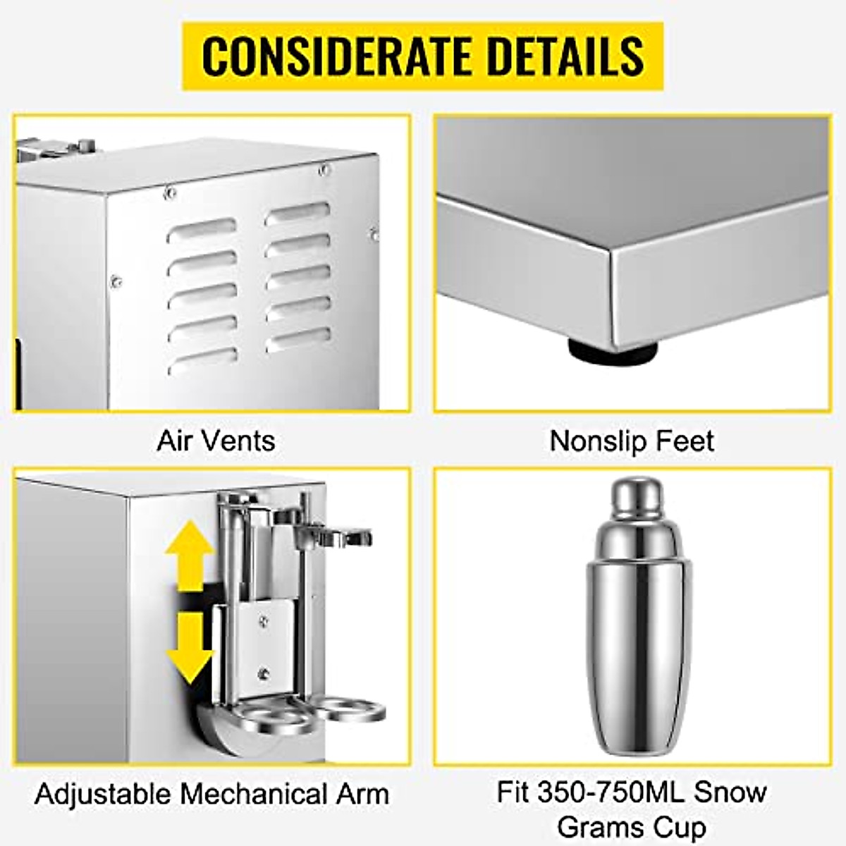 Happybuy Milk Tea Shaker Double Frame Milk Tea Shaking Machine 400r per Minute Stainless Steel Auto Tea Milk Making Machine for Boba Milk Tea