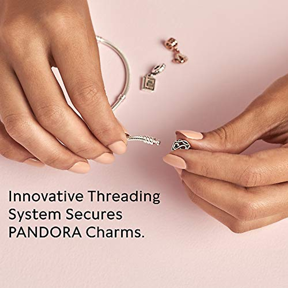 Pandora Jewelry - Moments Pave Heart Clasp Snake Chain Cubic Zirconia Bracelet - Gift for Her - Pandora Rose - 6.7"