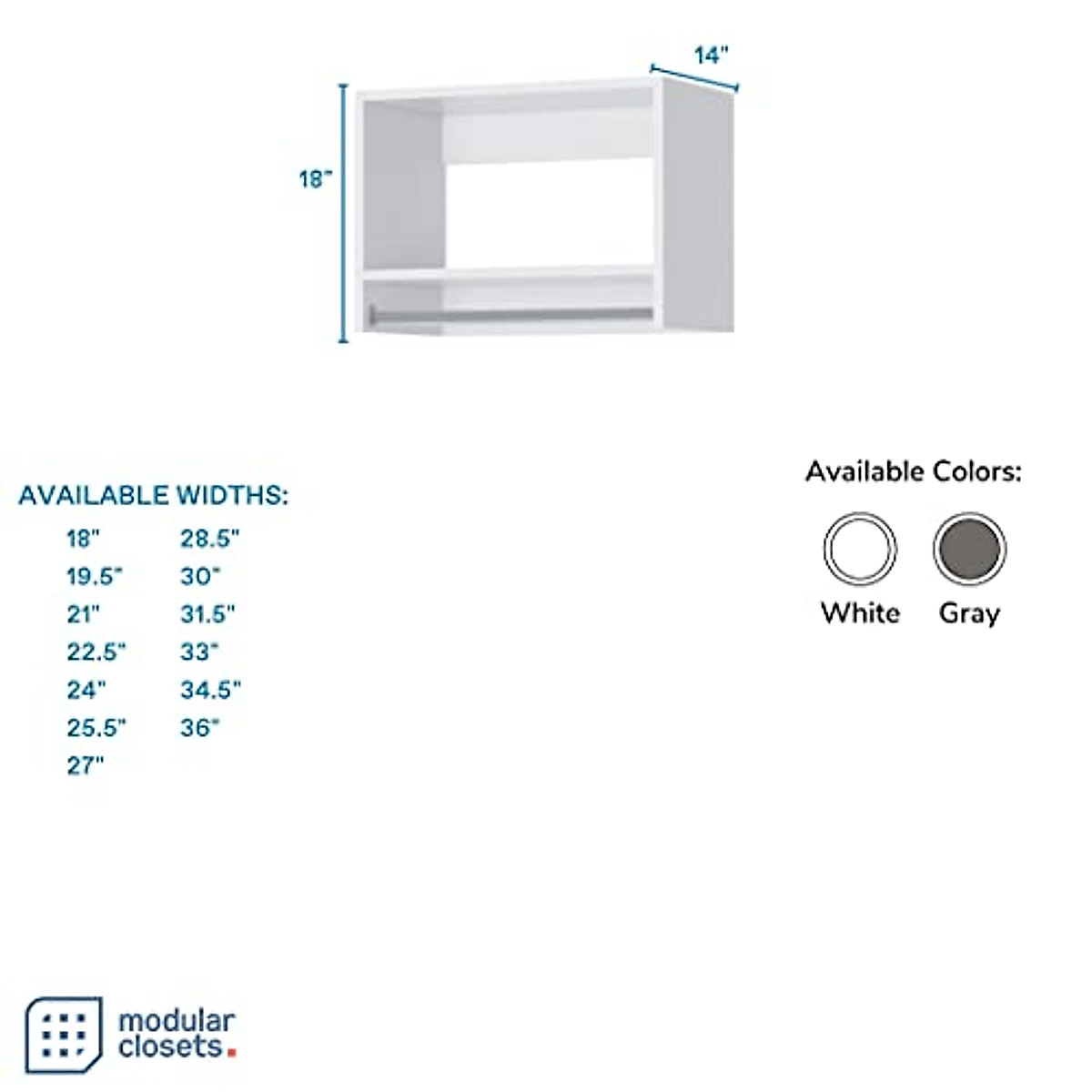 Tall Hanging Closet Unit - Modular Closet System For Hanging - Corner Closet System - Closet Organizers And Storage Shelves (White, 30 inches Wide) Closet Shelves