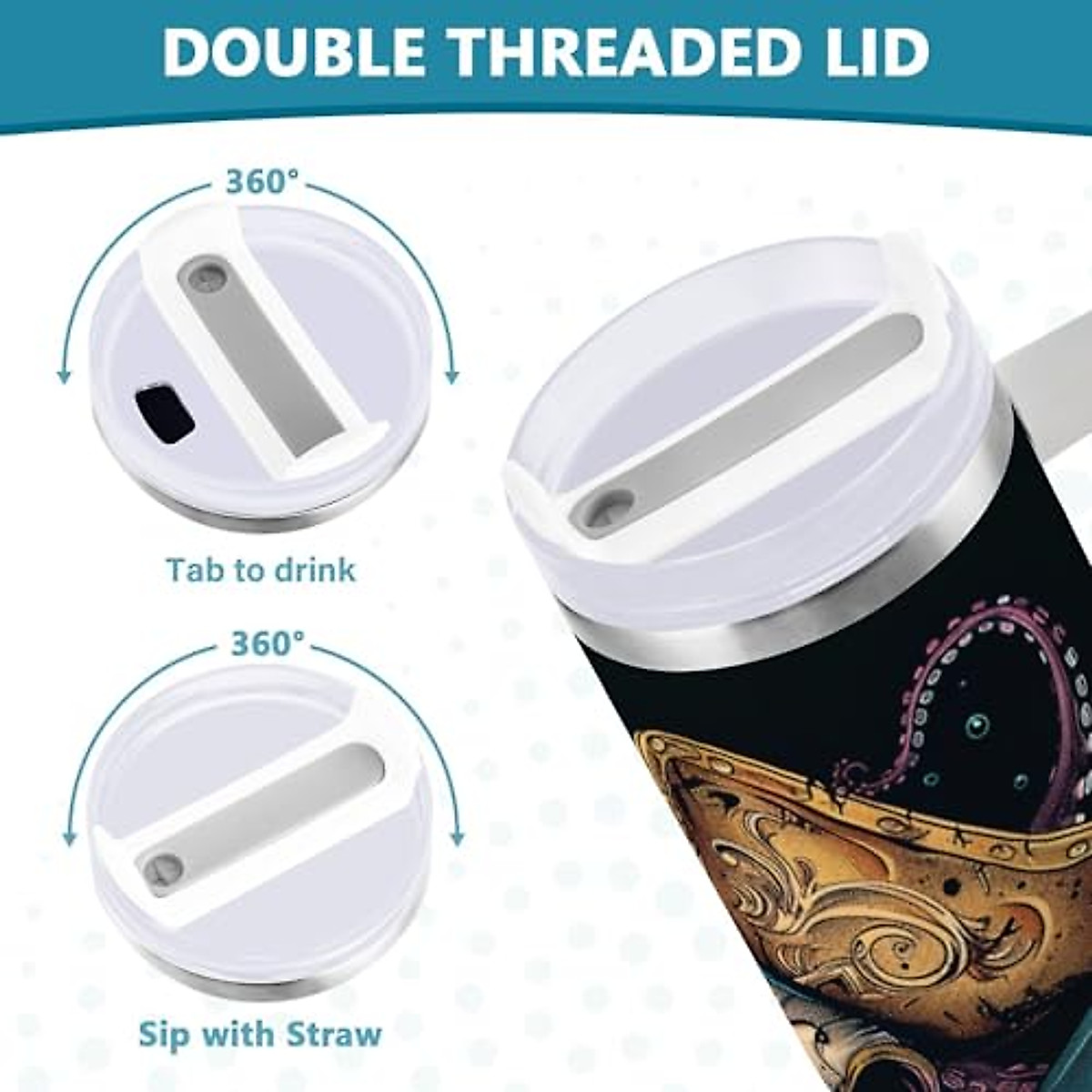 Jihqo Octopus Skull Pirate 40 oz Stainless Steel Vacuum Insulated Tumbler with Handle and Straw Lid, Leakproof Water Bottle Double Wall Travel Mug Coffee Cup, Cupholder Friendly