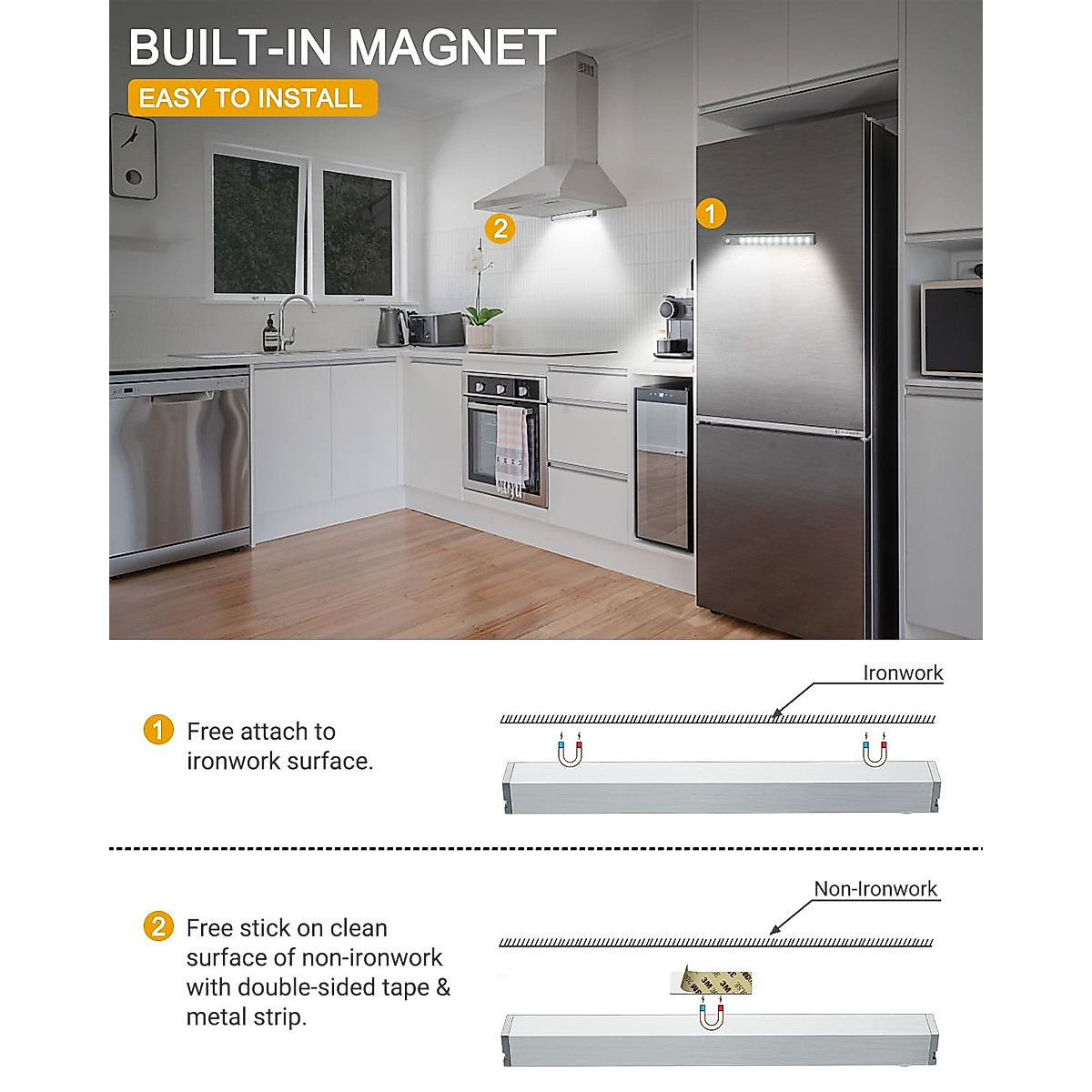 Under Cabinet Lights, LED Motion Sensor Light, USB-C Rechargeable 10 LED Closet Lights Wireless Magnetic Stick-Anywhere Night Light for Kitchen, Wardrobe, Closets, Cupboard, Stairs