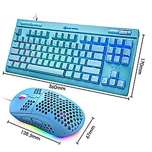 RGB Rainbow Mechanical Gaming Keyboard and Mouse Combo Blue Switch 87 Keys Backlit Keybaord with Lightweight Honeycomb Shell Wired RGB Gaming Mouse 6400 DPI Mouse pad for PC Gamers Xbox One PS4 PS5