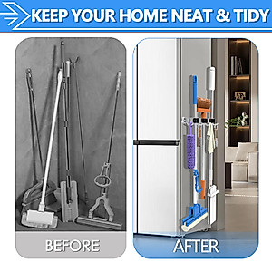 3-H Magnetic Broom Holder Wall Mounted 1 Pack, Strong Magnetic Broom Hooks, Heavy Duty Magnet Broom Organizer Wall Mounted,Anti-slip Utility Storage Tools Rack for Home Kitchen Workshop Laundry Garage