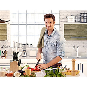 Bamboo Universal Knife Block - Knife Holder with 2 Built-In Knife Sharpeners - 2-Tiered Modern Knife Storage Up to 16 Large and Small Knives Easy Clean Wooden Knife Organizer by Kitchen Seven