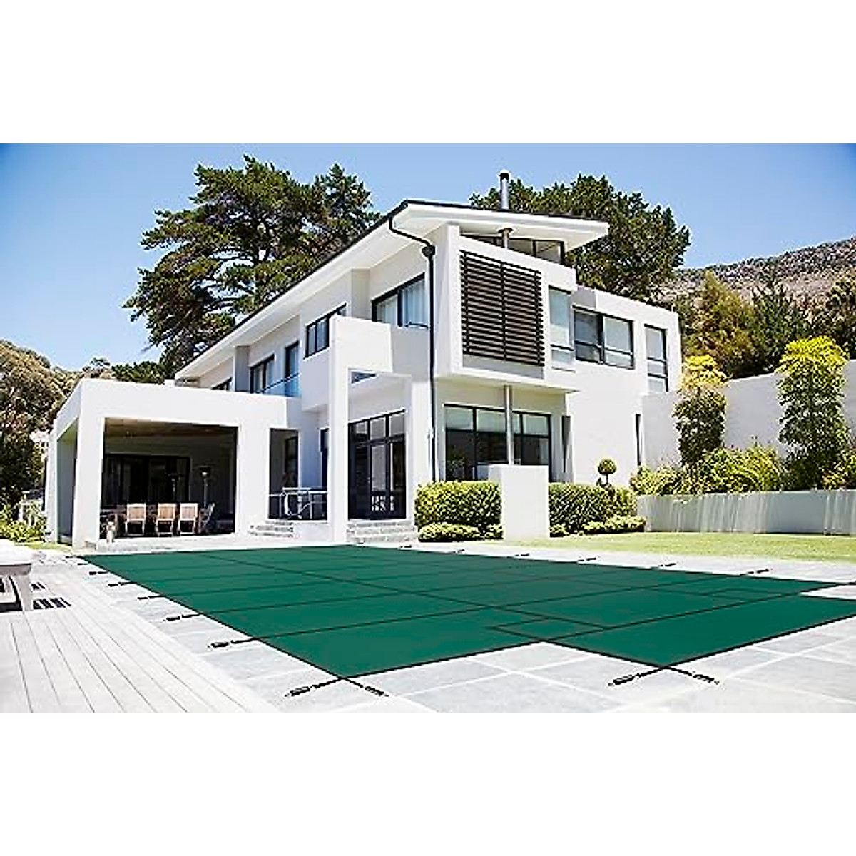 WaterWarden Inground Pool Safety Cover 16’ x 32’ with Center End Step, 15-Year Warranty, UL Classified to ASTM F1346, Triple Stitched for MAX Strength, Abrasion Resistant, Hardware Included Green Mesh