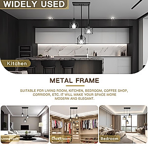 ROCUNSI 3-Light Hanging Pendant Light Fixtures, Farmhouse Kitchen Island Light Fixture, Industrial Hanging Pendant Lighting for Dining Room Bedroom Hallway, Black Metal Cage Pendant Lamp, E26 Base