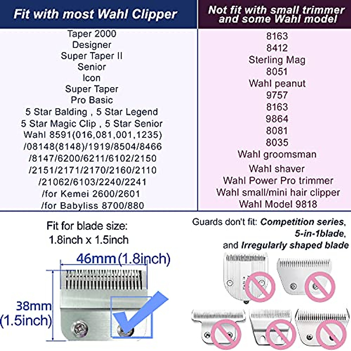 Premium Clipper Guards Fit for Wahl, Professional Hair Cutting Guides Combs Attachment with Metal Clip, 10 Cutting Lengths Guards Set Compatible with Most Wahl Clippers