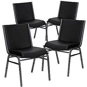 Flash Furniture 4 Pack HERCULES Series Heavy Duty Black Vinyl Stack Chair