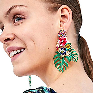 Fahion Statement Vintage Drop Dangle Earrings for Women Girls Green Crystal Earrings