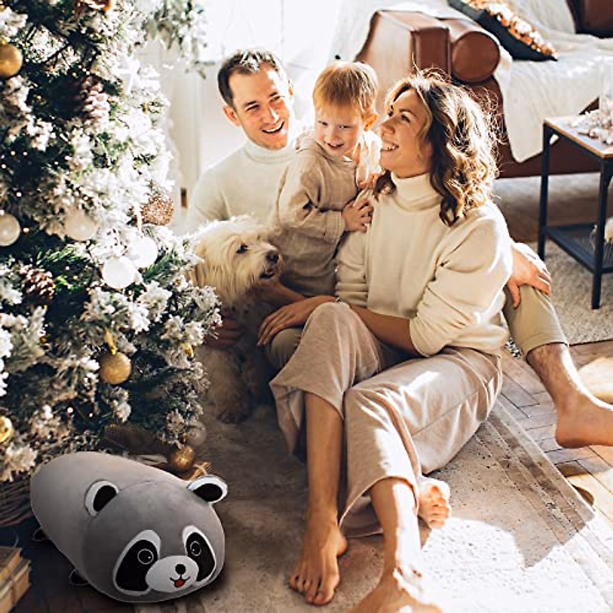 FANGYU Soft Plush Hugging Pillow, Cylindrical Stuffed Animals Doll Toy Kids Gifts for Birthday, Valentine, Christmas (19.6x7.8 inch,Raccoon)