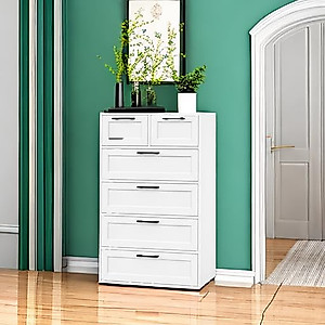 BOTLOG 6 Drawer White Dresser, Tall White Dresser with Large Storage Space, Modern Storage Chest of Drawers, Wood Closet Dresser for Living Room, Hallway, Entryway