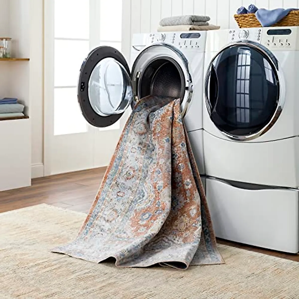 Mark&Day Washable Rugs, 8x10 Emporia Traditional Burnt Orange Area Rug, Orange Blue Beige Carpet for Living Room, Bedroom or Kitchen (7'10" x 10'2", Machine Washable)