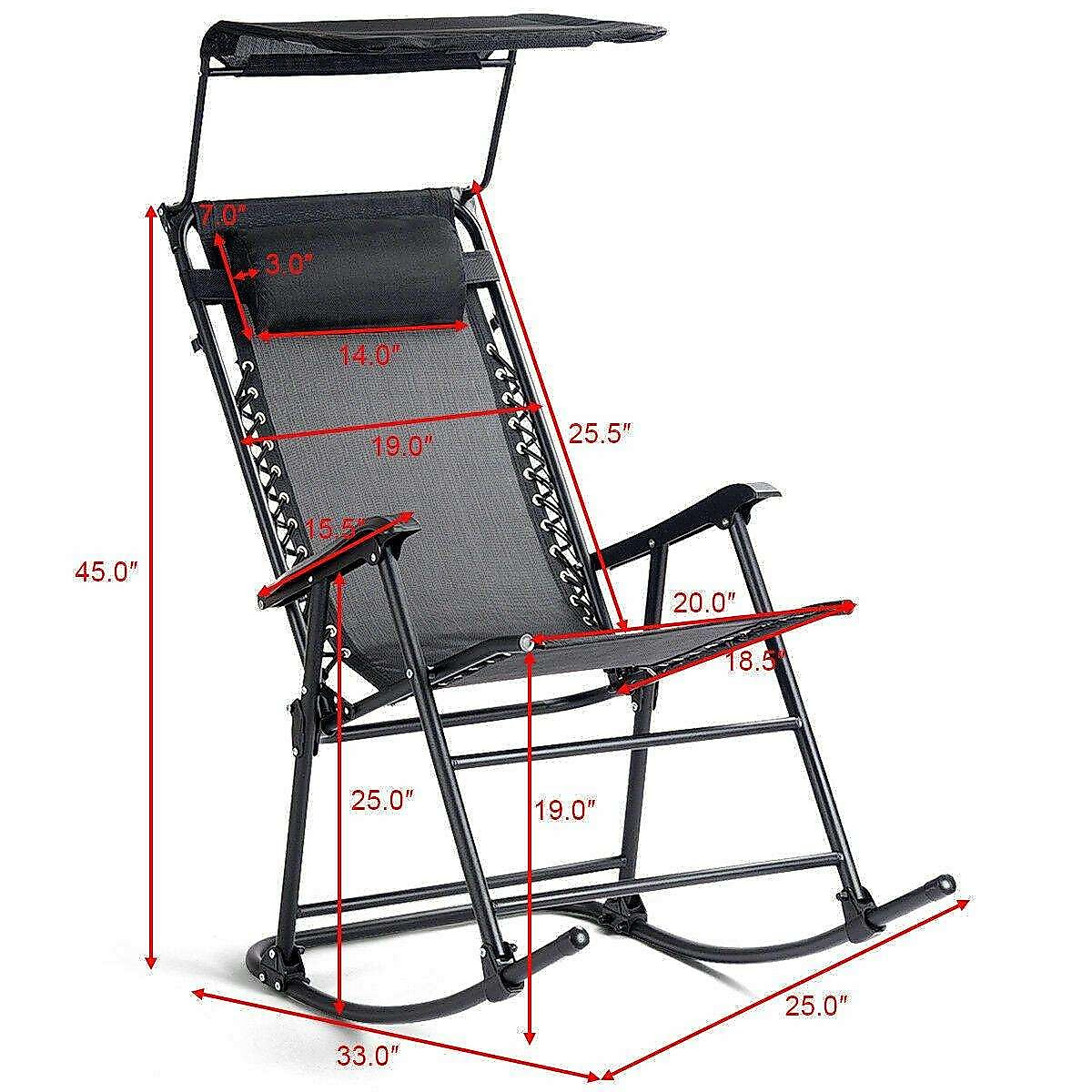UYSB Folding Rocking Chair Gravity Furniture Sunshade Canopy Black Chair Rocking Chair Rocker Chair Rocker Camp Chair Rocker Recliner Rocking Camp Chair Rocking Chairs Outdoor Rocking ch