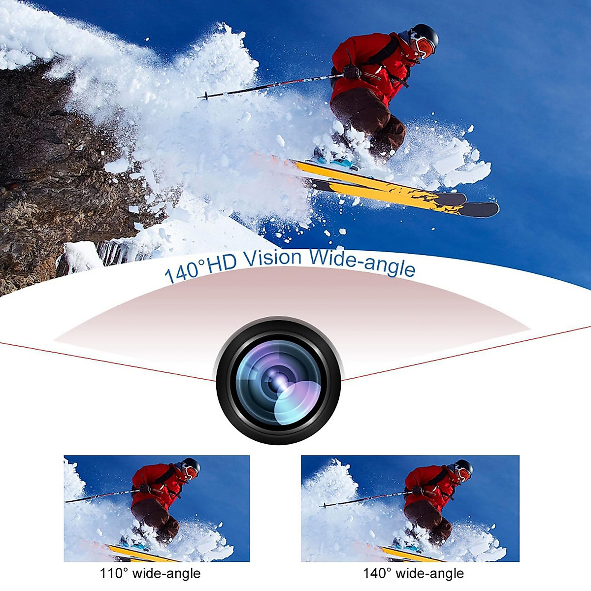 Bindpo Action Camera, 1080P 30fps 12MP 30M Sports Camera 2 Inch with Accessories for Vlogging, Diving, Skiing(Gold)