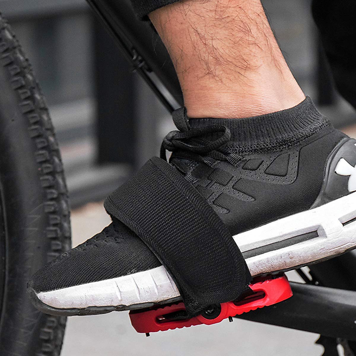 HQdeal 1 Pair Universal Bicycle Fixed Strap Anti-Slip Double Adhesive Pedal Toe Clip Strap Cycling Pedal Accessory (Black)