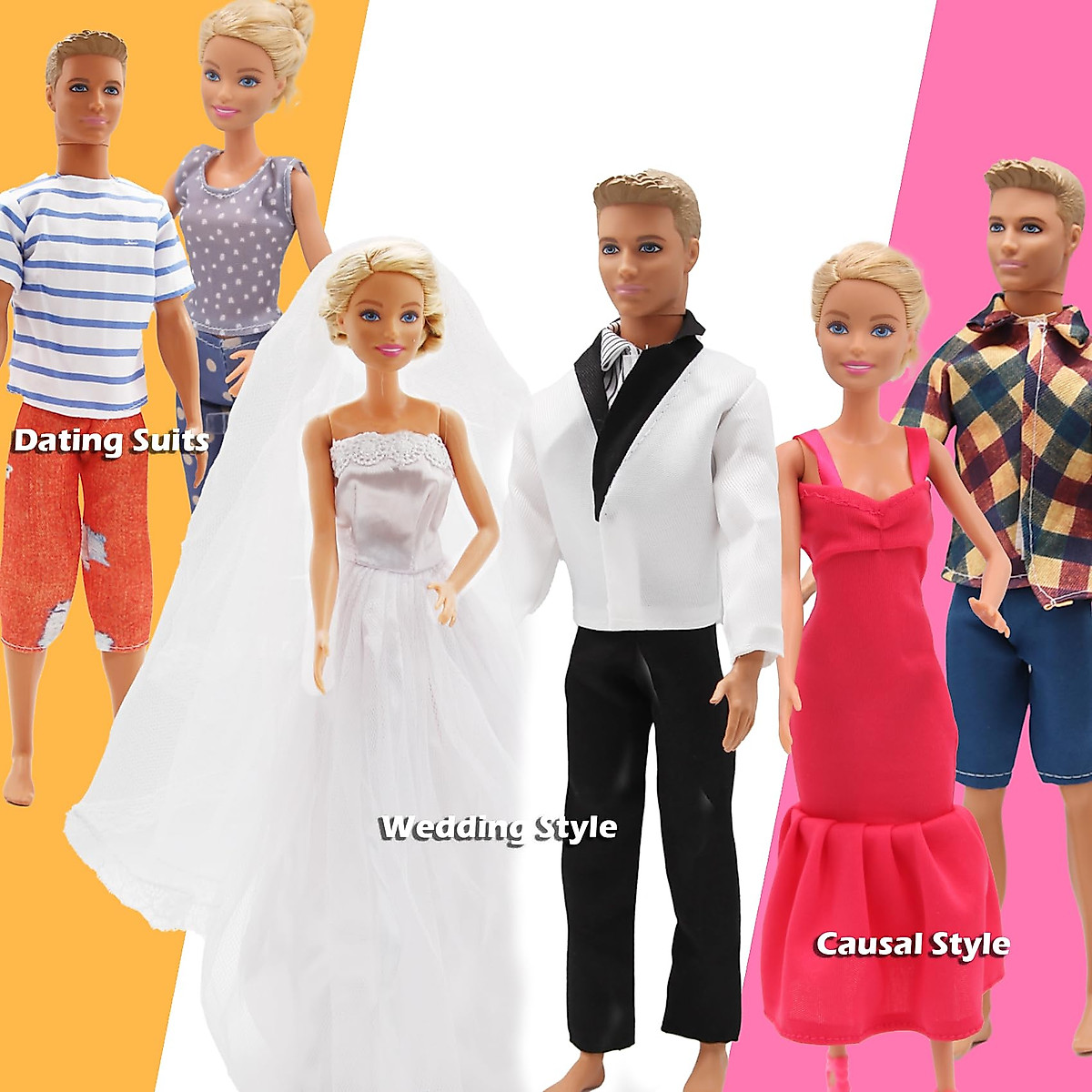 EuTengHao 30Pcs Doll Clothes and Accessories for 12 inch Boy and Girl Doll Includes 12 Set Wear Clothes Jeans and Wedding Dresses Tandem Bike Glasses Dog Bag and Colorful Balloons for 12 Inch Dolls