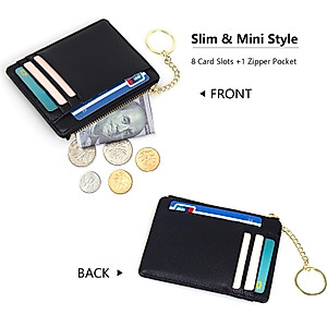 Small Card Wallet for Women Slim Rfid Front Pocket Card Cases Holder Zipper Coin Purse (A-Lichee Leather-Yellow)