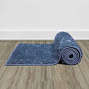 Machine Washable Solid Design Non-Slip Rubberback 2x6 Soft Shag Runner Rug for Hallway, Bedroom, Bathroom, Living Room, Kitchen, 2'2" x 6', Navy