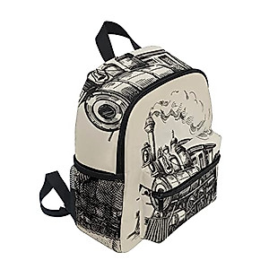AUUXVA Kids Backpack for Boys Girls Vintage Steam Locomotive Train Toddler Backpack Travel Elementary Kindergarten Preschool Bookbag with Chest Strap