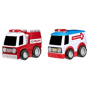 Little Tikes, My First Cars, Crazy Fast Cars 2-Pack Racin’ Responders, Fire Truck, Ambulance, Pullback Toy Car Vehicle Goes up to 50 ft