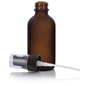 JUVITUS 2 oz Frosted Amber Glass Boston Round Bottle Black Treatment Pump (6 pack) + Funnel