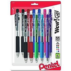 Pentel Retractable Gel Pen 0.7mm Medium Line, Pack of 12, Assorted (K437BPS12M)