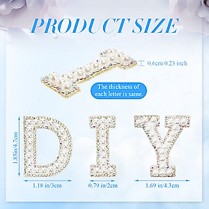 26 Piece Pearl Iron on Letter A-z White Rhinestone Pearl Bling Letter Patch Glitter Sew on Alphabet Applique Rhinestone Pearl English Letter for DIY Craft Supplies(White,1.85 Inch High)
