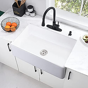 33 Inch Fireclay White Farmhouse Sink-Bokaiya 33x20 Apron Front Farmhouse Kitchen Sink Single Bowl Deep Porcelain Ceramic White Farm Sink