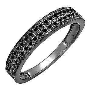 Dazzlingrock Collection 0.35 Cttw Round Black Diamond Double Line Anniversary Wedding Black Rhodium Ring for Ladies in 10K White Gold, Size 8.5