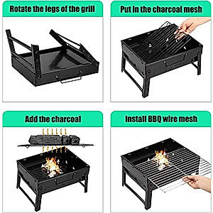 Uten Portable Charcoal Grill, Stainless Steel Folding Grill Table top Outdoor Smoker BBQ for Camping, Beach Barbecue, Smoker Grill for Camping Picnics Garden Beach Party (Small 13.7''x9.4''x 2.3'')