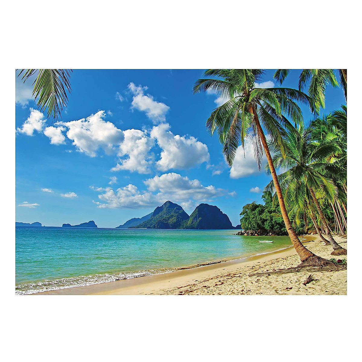 Funnytree 7x5ft Summer Tropical Beach Backdrop Seaside Island Palm Trees Photography Background for Picture Blue Sea Sky Sunshine Luau Themed Party Decorations Photo Booth Studio Props