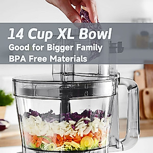 Magiccos 14-Cup French-Fry-Cutter Large Food-Processor - Large Feed Chute, Grey Color, Cheese Shredding, Meat Chopping, Shredding and Slicing, Mixing and Doughing, for Home Use