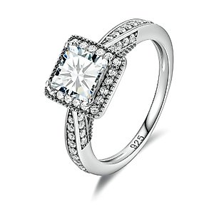 Gualiy 925 Sterling Silver Promise Rings, Wedding Rings Engagement Rings Square Shape Cubic Zirconia Rings Size 5.5